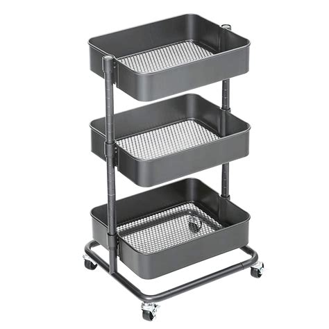 Количка за сервиране с 3 нива и 2 спирачки Сива Emag Bg