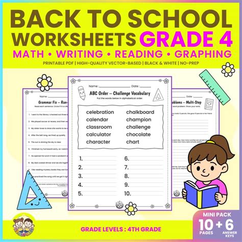 Back To School Worksheets 4th Grade Activities For The First Week Of