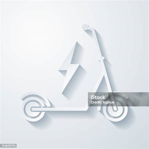 전기 스쿠터 담당 빈 배경에 종이 잘라내기 효과가 있는 아이콘 3차원 형태에 대한 스톡 벡터 아트 및 기타 이미지 3차원 형태 개념 공란 Istock