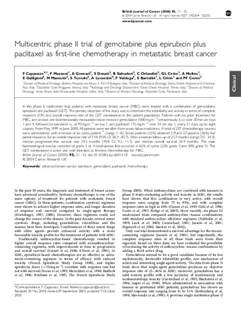 Pdf Multicentric Phase Ii Trial Of Gemcitabine Plus Epirubicin Plus Paclitaxel As First Line