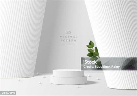 거대한 로마 기둥이 있는 3d 흰색 원형 제품 연단 배경입니다 미니멀한 디자인의 추상적인 기하학적 구성 3d 스튜디오 전시