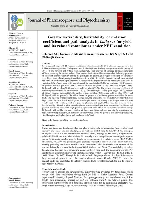 Pdf Genetic Variability Heritability Correlation Coefficient And Path Analysis In Lathyrus