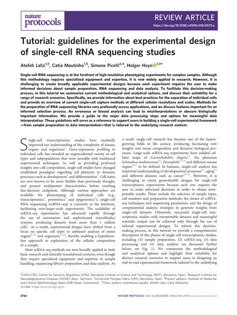 Guidelines For The Experimental Design Of Single Cell Rna Sequencing