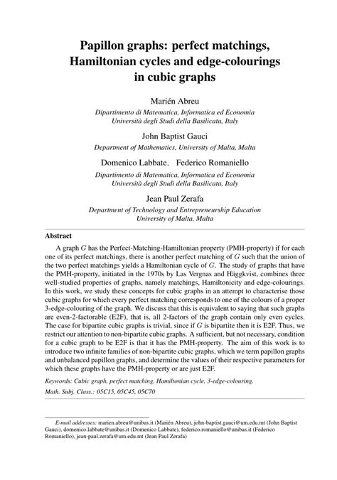 Pdf Papillon Graphs Perfect Matchings Hamiltonian Cycles And Edge