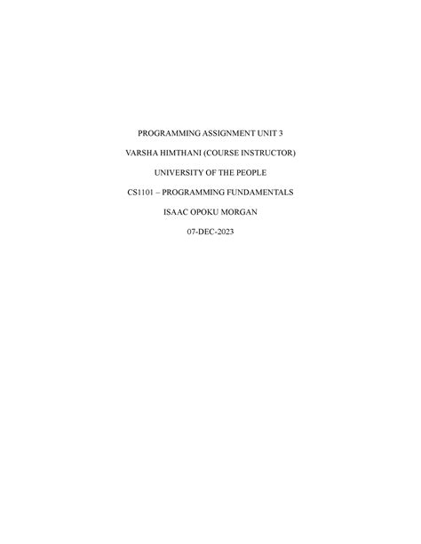 Programming Assignment Unit 3 Programming Assignment Unit 3 Varsha