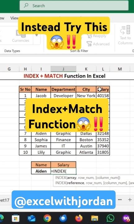 Index Match Function‼️ Excelhacks Excel Excelshortcuts Exceltips Exceltricks 365
