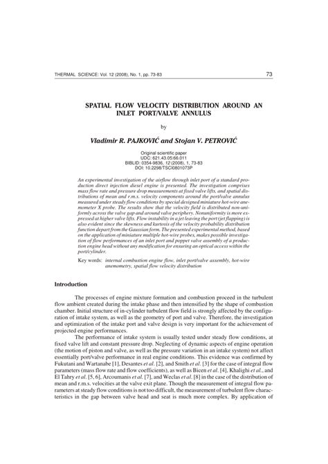 Pdf Spatial Flow Velocity Distribution Around An Inlet Portvalve Annulus
