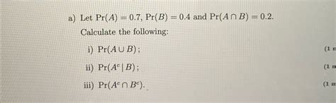 Solved A Let Pr A Pr B And Pr AB Chegg Com