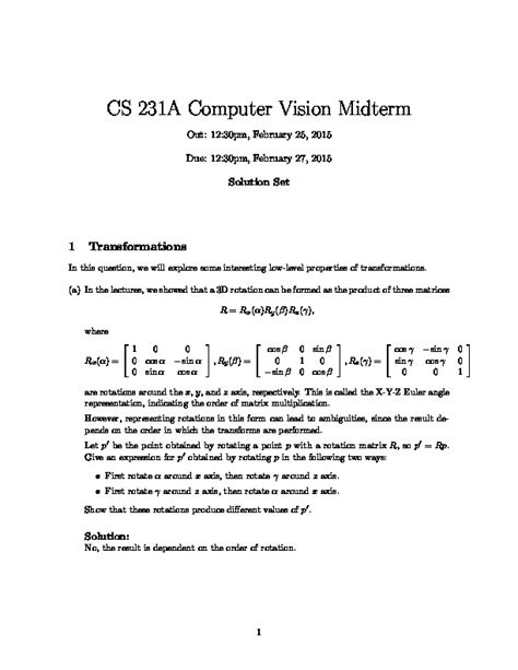 cs231a midterm solutions pdfcoffee