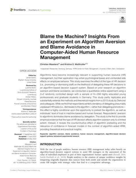 Pdf Blame The Machine Insights From An Experiment On Algorithm