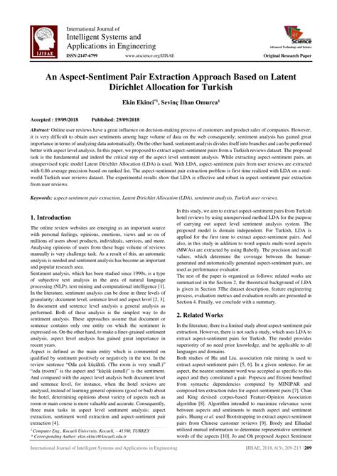 Pdf An Aspect Sentiment Pair Extraction Approach Based On Latent Dirichlet Allocation