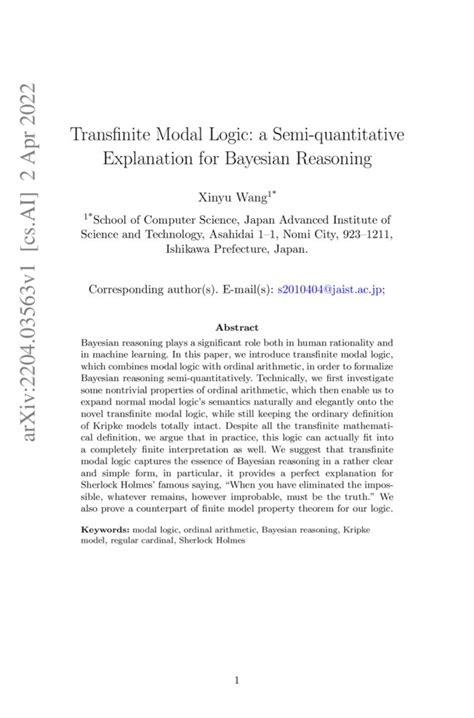 Transfinite Modal Logic A Semi Quantitative Explanation For Bayesian