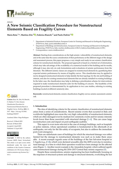 Pdf A New Seismic Classification Procedure For Nonstructural Elements Based On Fragility Curves