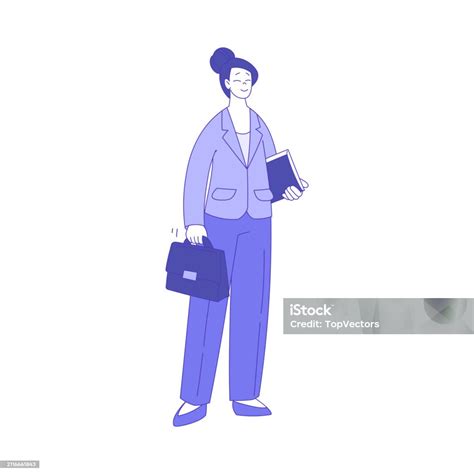 사업장 여자 특성 서 있는 와 폴더 와 서류 가방 벡터 일러스트 경영자에 대한 스톡 벡터 아트 및 기타 이미지 경영자 공연