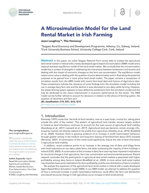 pdf a microsimulation model for the land rental market in irish farming
