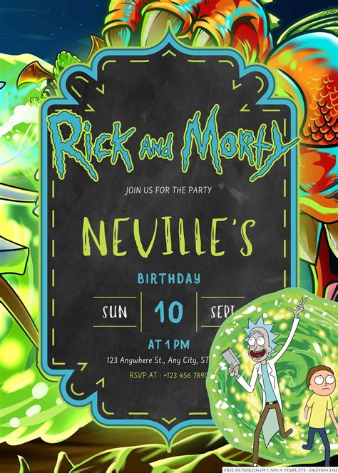 Rick Morty Birthday Invitations Get Ricked Get Saucy Get Schwifty