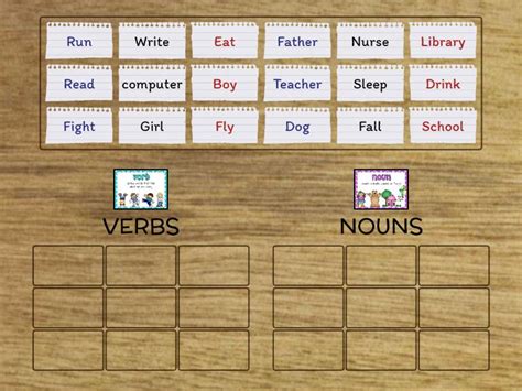 Verbs And Nouns Sorting Activity Group Sort