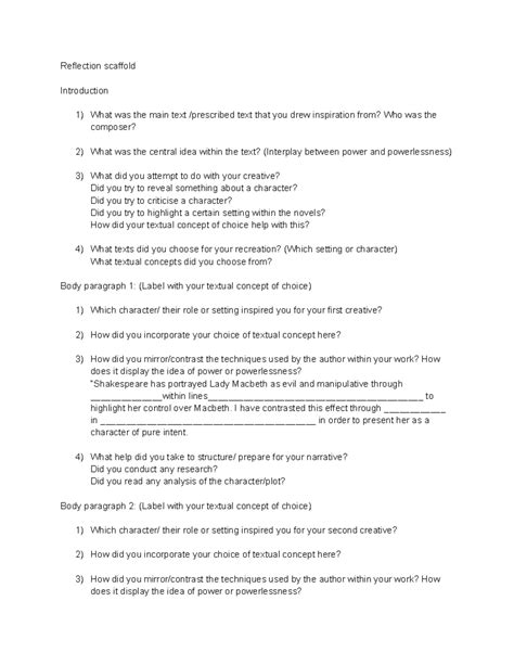 Reflection Scaffold Reflection Scaffold Introduction 1 What Was The