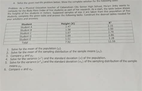 Solved Solve The Given Real Life Problem Below Show The Complete Solution For The Following