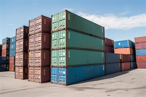 Premium Photo A Stack Of Containers In Cargo Terminal