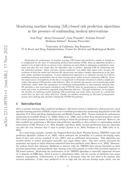Pdf Monitoring Machine Learning Ml Based Risk Prediction Algorithms
