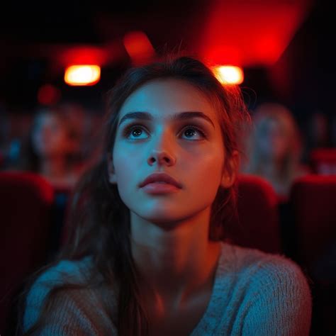Woman Enjoys Movie Alone In Dark Cinema Premium Ai Generated Image