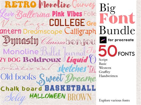 50 Fonts Procreate Font Bundle Procreate Lettering Fonts Script Letters