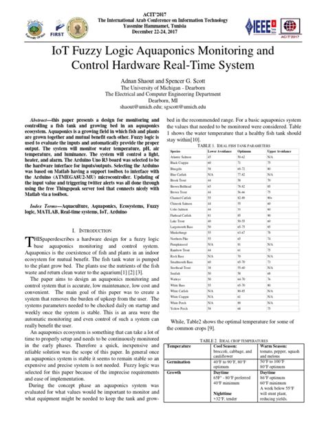 Iot Fuzzy Logic Aquaponics Monitoring An Pdf Arduino Aquaponics