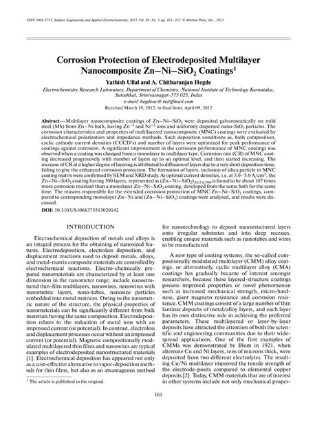 Pdf Corrosion Protection Of Electrodeposited Multilayer Nanocomposite