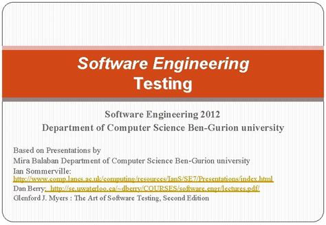 Software Engineering Testing Software Engineering 2012 Department Of