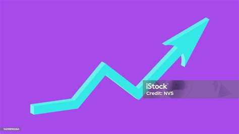 청록색 파란색 녹색 자라는 3d 큰 네온 화살표 기호는 보라색 배경에 고립되어 있습니다 인플레이션 막대 차트 그래프 금융과 경제