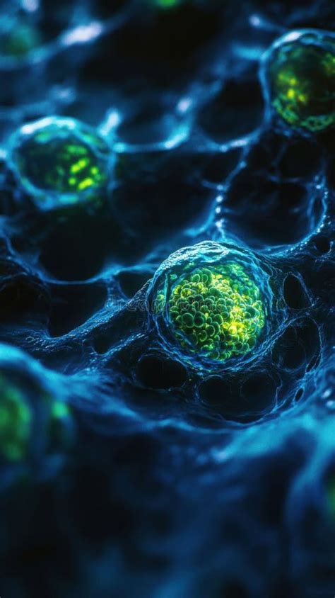 Intricate Cellular Structures In Luminous Microscopic View Highlighting