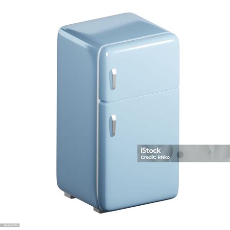 아이소메트릭 빈티지 블루 냉장고 냉동고 및 신선 식품 저장고의 3d 렌더링 식품을 냉장 보관 흰색 배경에 격리된 현실적인 그림 3차원 형태에 대한 스톡 사진 및 기타 이미지