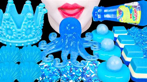 Asmr Blue Desserts Octopus Clam Jelly Edible Crown Pop Candy 문어 조개 젤리 먹는 왕관 팝캔디 Eating Mukbang