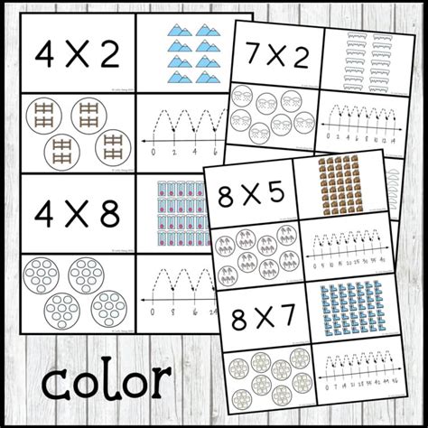 winter multiplication array equal group number line matching cards