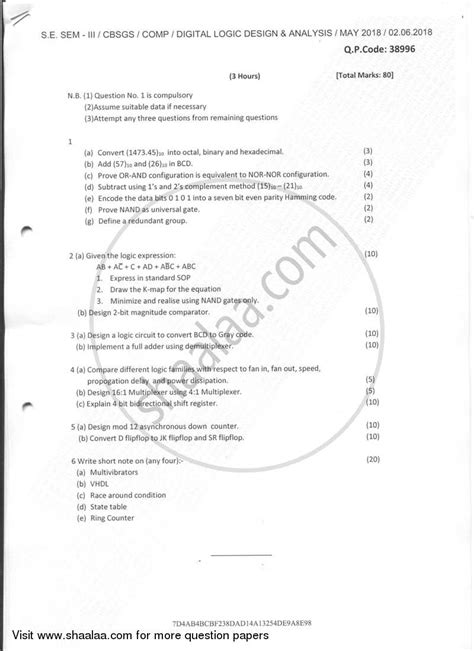Digital Logic Design And Analysis 2017 2018 Be Computer Engineering