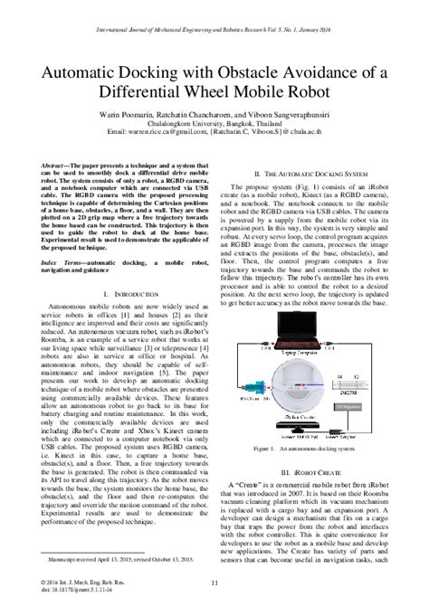 Pdf Automatic Docking With Obstacle Avoidance Of A Differential Wheel