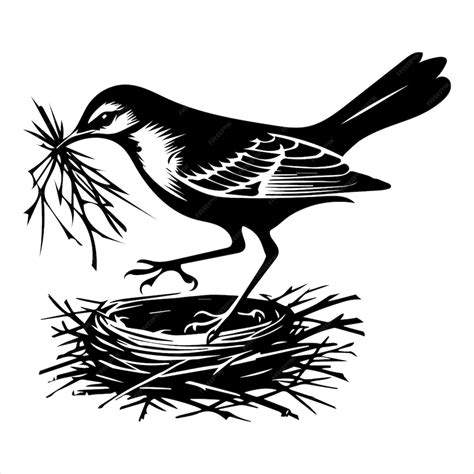 Northern Mockingbird Silhouette Design Mockingbird Bird Vector Illustration In Black And White