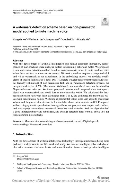 A Watermark Detection Scheme Based On Non Parametric Model Applied To Mute Machine Voice