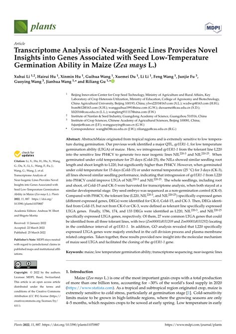 Pdf Transcriptome Analysis Of Near Isogenic Lines Provides Novel Insights Into Genes