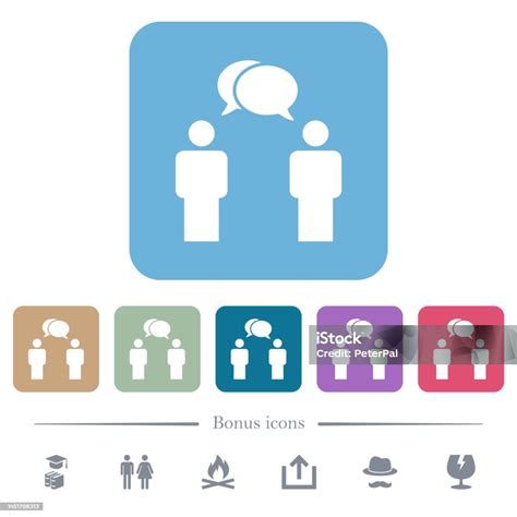 타원형 거품을 가진 두 명의 말하는 사람 컬러 둥근 사각형 배경에 단단한 평면 아이콘 고객에 대한 스톡 벡터 아트 및 기타 이미지 고객 고체 기포 Istock