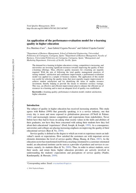 Pdf An Application Of The Performance Evaluation Model For E Learning Quality In Higher Education