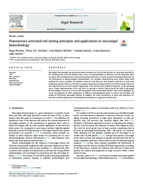 Pdf Fluorescence Activated Cell Sorting Principles And Applications In Microalgal Biotechnology
