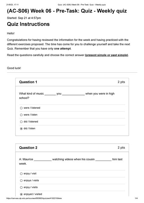Quiz AC S06 Week 06 Pre Task Quiz Weekly Quiz AC S06 Week 06 Pre Task Quiz Weekly