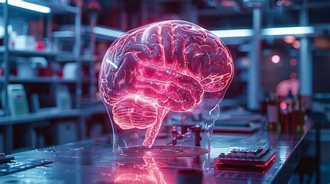 Premium Photo An Illuminated Neon Brain Hologram In A Futuristic Laboratory