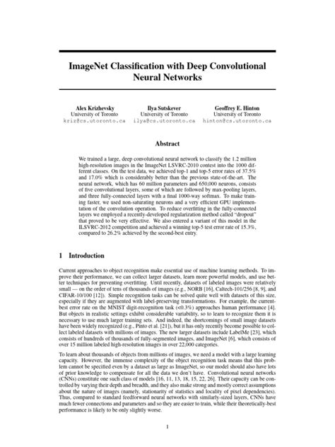 Nips 2012 Imagenet Classification With Deep Convolutional Neural Networks Paper Pdf Machine