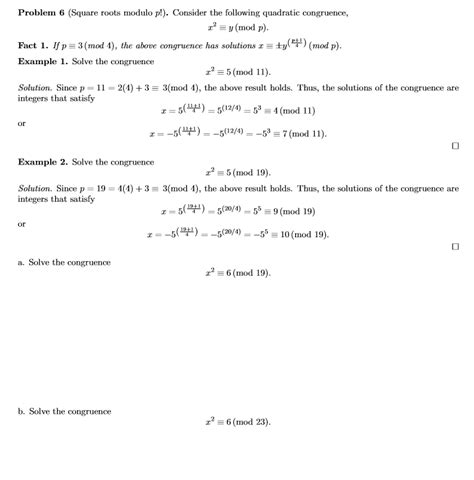 Solved Problem 6 Square Roots Modulo P Consider The