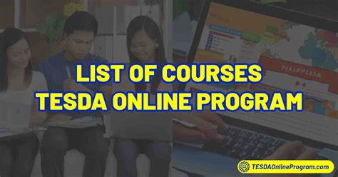 Full List Of Courses Under Tesda Online Program Tesda Online Program