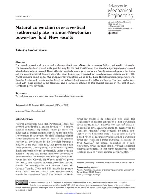 Pdf Natural Convection Over A Vertical Isothermal Plate In A Non Newtonian Power Law Fluid
