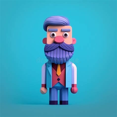 Generative Ai 3d Plastic Icon Avatar Cartoon Character With Beard Or Mustach Stock Illustration